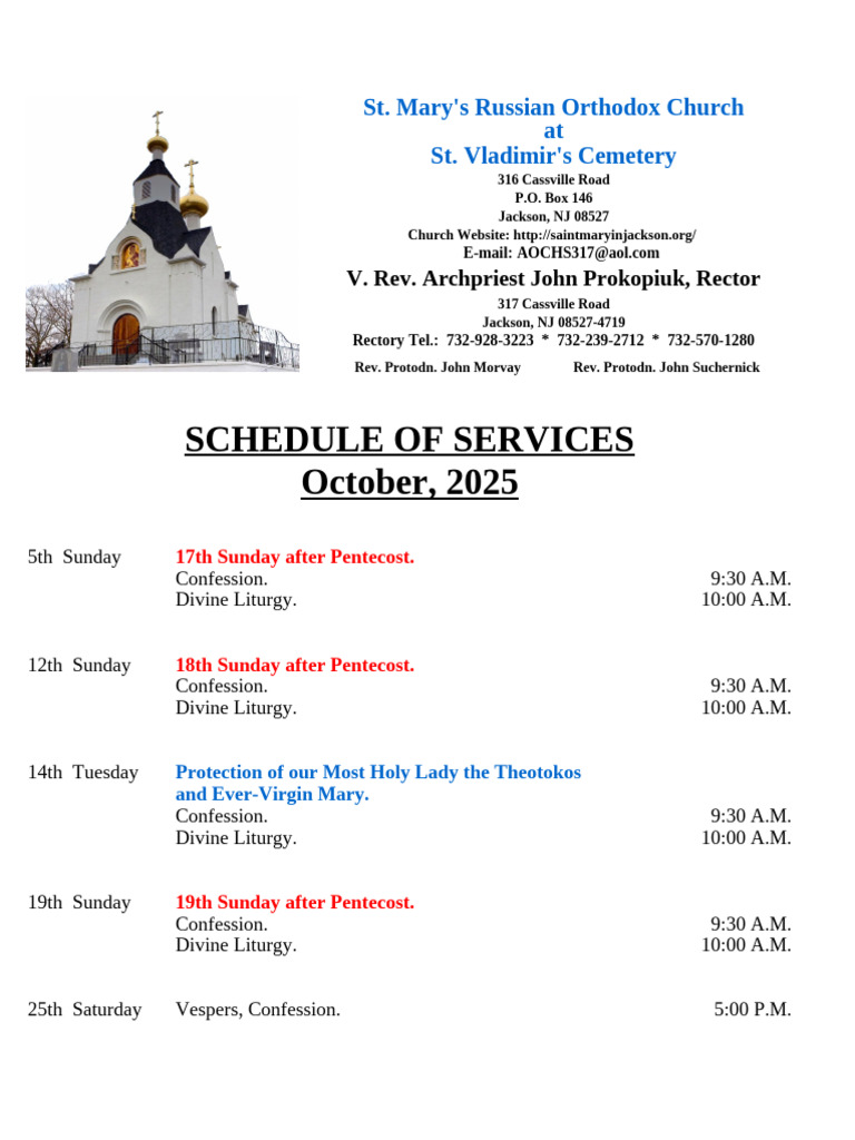 St. Mary's Orthodox Church Service Schedule | PDF | Mary, Mother Of ...
