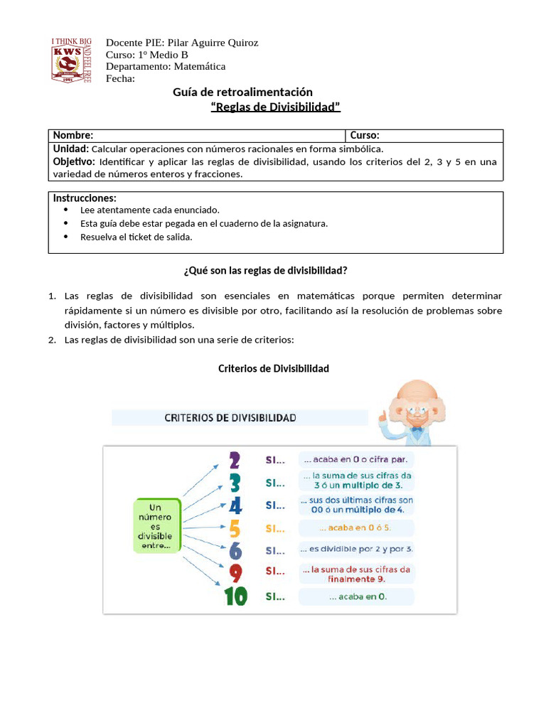 Intervencion Reglas de Divisibilidad | PDF