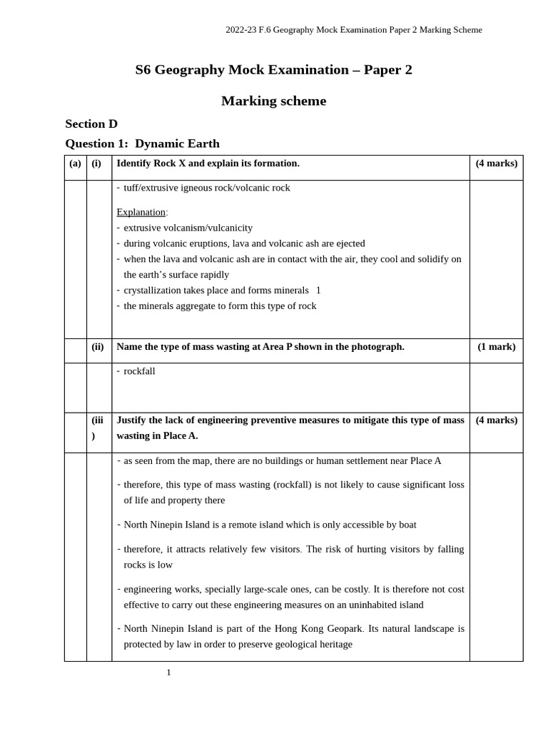 WYK - 22-23 - S6 Geog P2 Marking.docx 的副本 | PDF | Atmospheric Circulation | Rain
