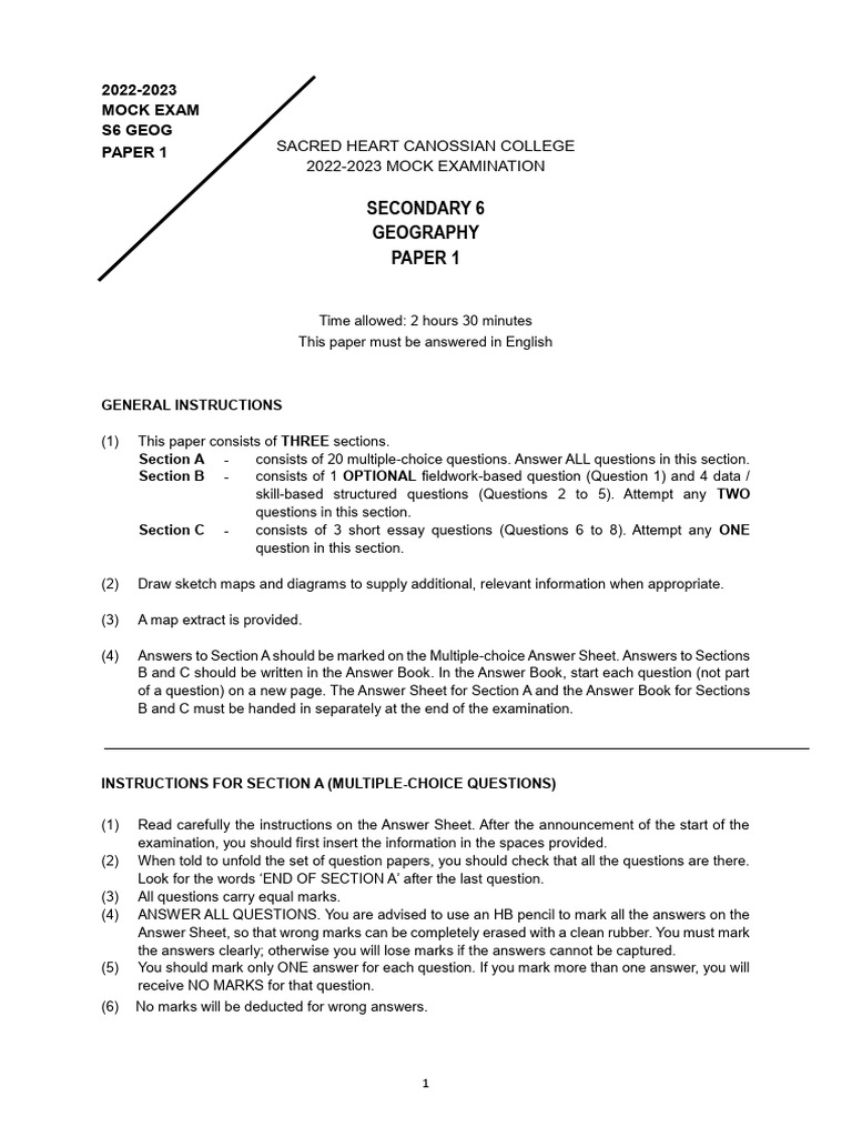 Shcc Geog 22-23 Exam P1 w Ans - 6C-13 Lai Wing Tung Maris.pdf 的副本 | PDF ...