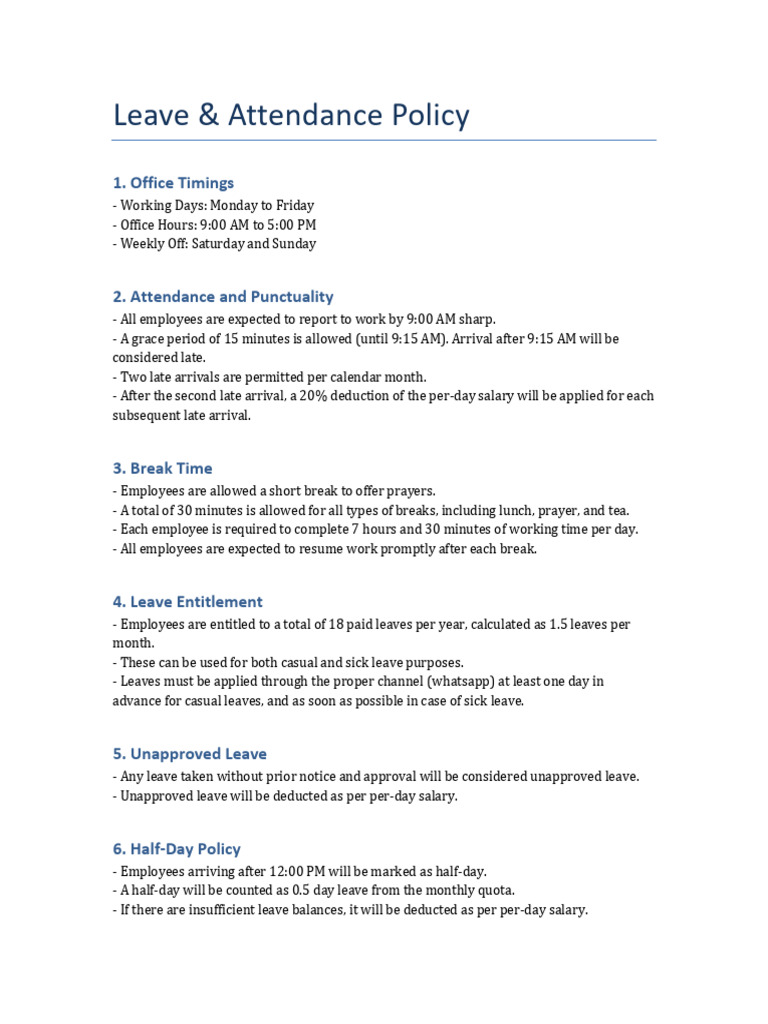 Leave and Attendance Guidelines | PDF