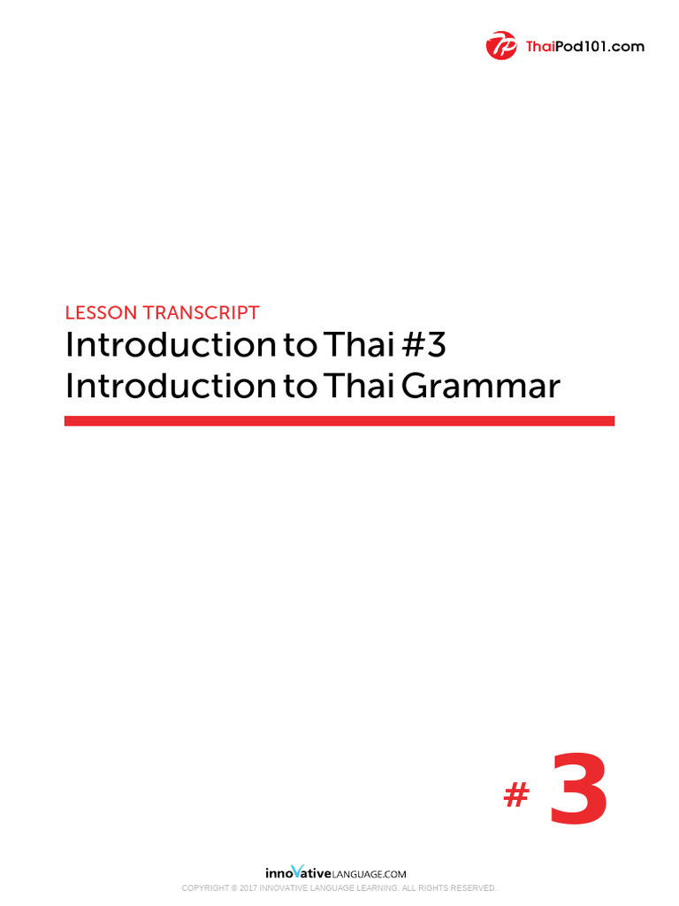 3.1 3 - Transcript - Introduction To Thai Grammar | PDF | Grammatical ...