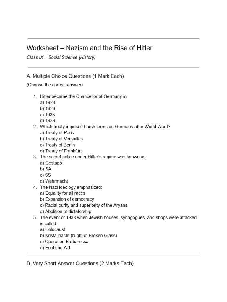 Class IX Holiday HW S.SC | PDF | Nazi Germany | Nazism