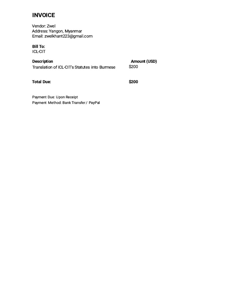 Invoice for Translation Services | PDF