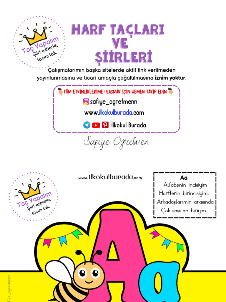 Alfabe Taçlari Ve Harf Şi̇i̇rleri̇-29 Harf İçi̇n Bi̇rer Şi̇i̇r | PDF