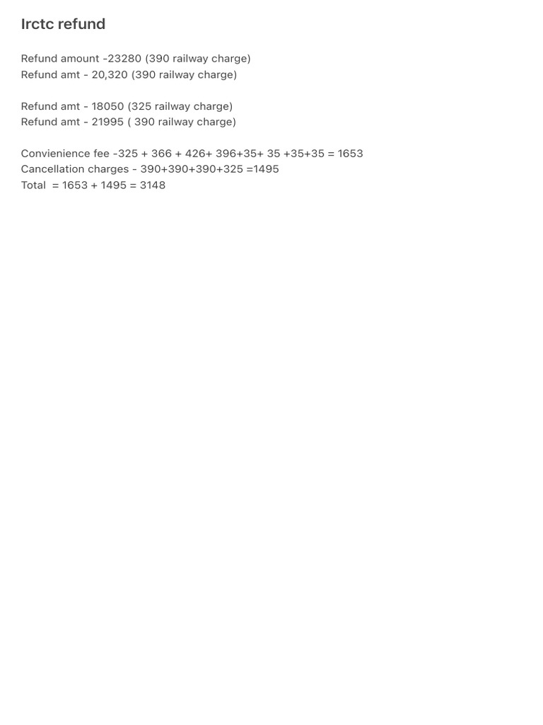 IRCTC Refund Calculation Breakdown | PDF
