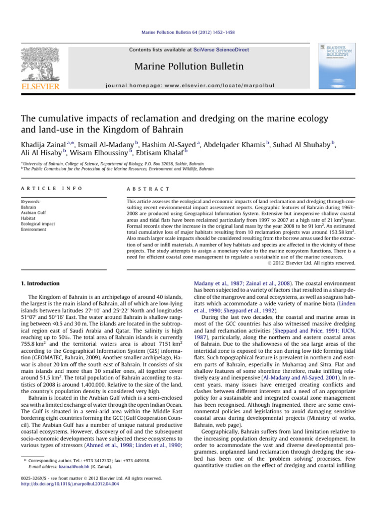 The Cumulative Impacts of Reclamation and Dredging On The Marine ...