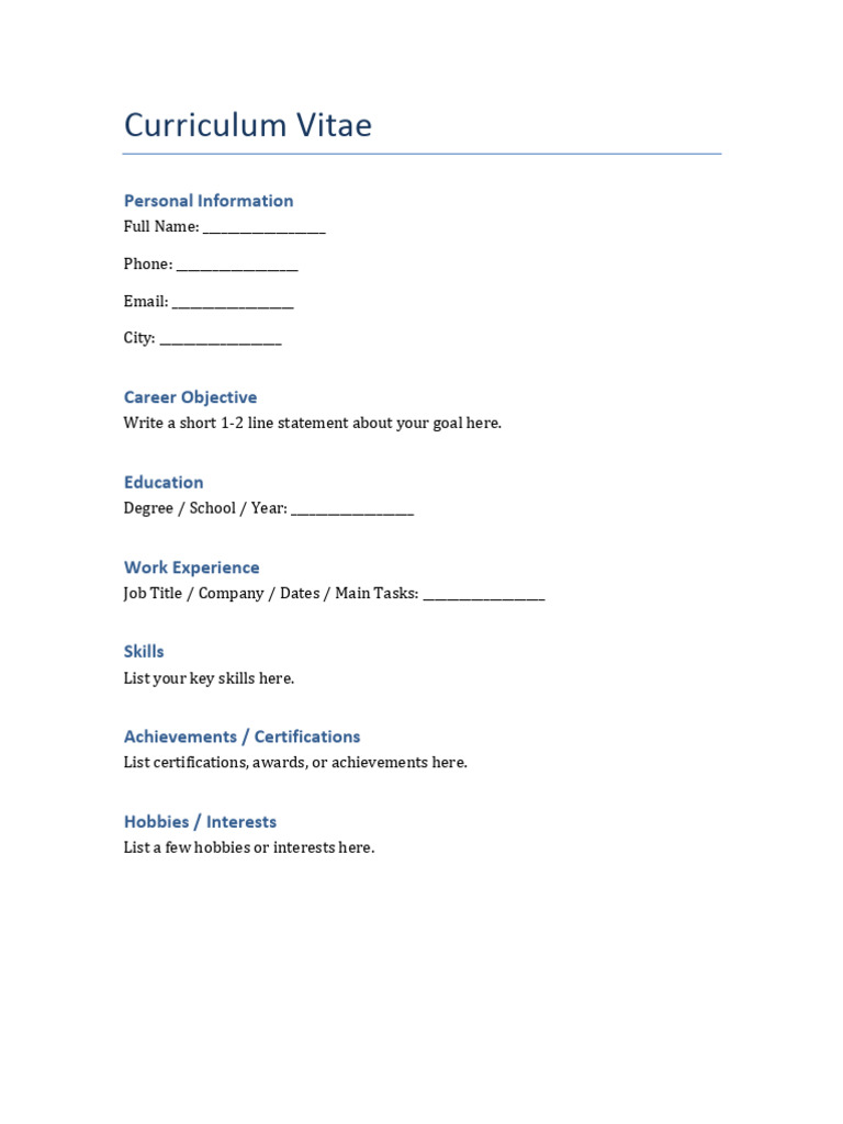 Blank CV Template | PDF