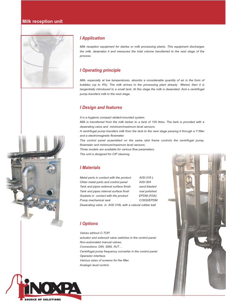 Data Sheet Milk Reception Unit.1 en | PDF | Valve | Pump