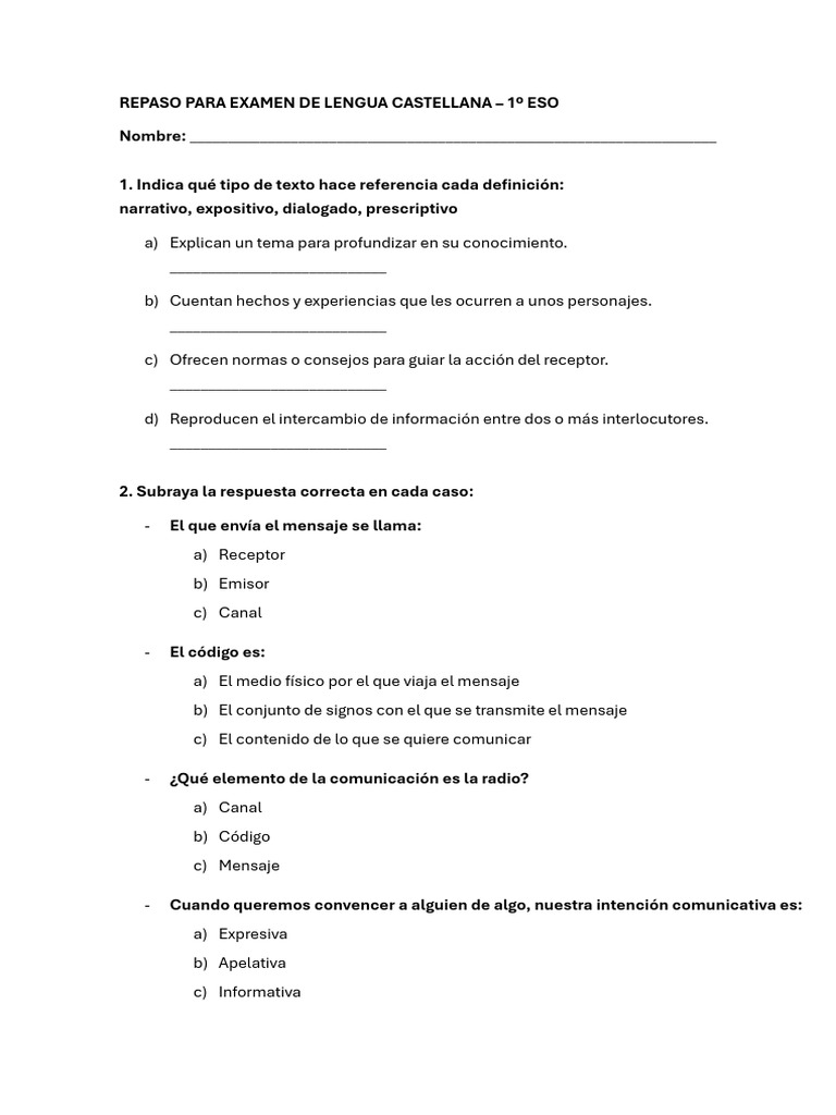 Examen Castellano | PDF