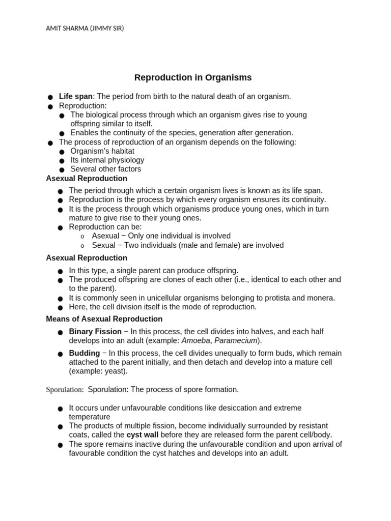 Reproduction Processes in Organisms | PDF | Fertilisation | Reproduction