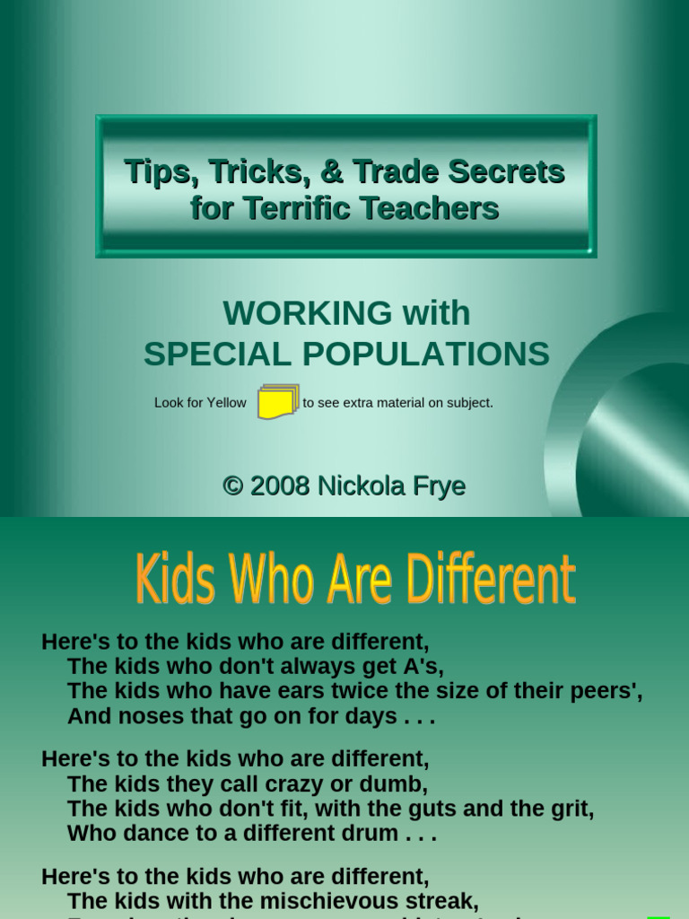 Tips, Tricks, & Trade Secrets For Special Populations | PDF | Learning ...