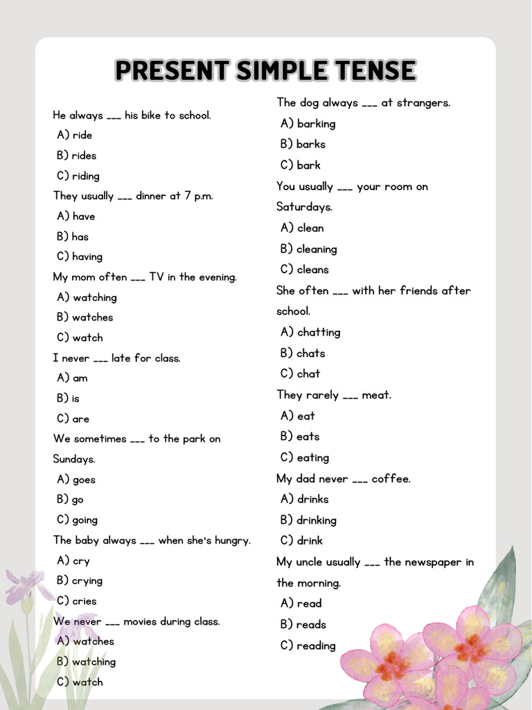 Present Simple Tense Exercises | PDF