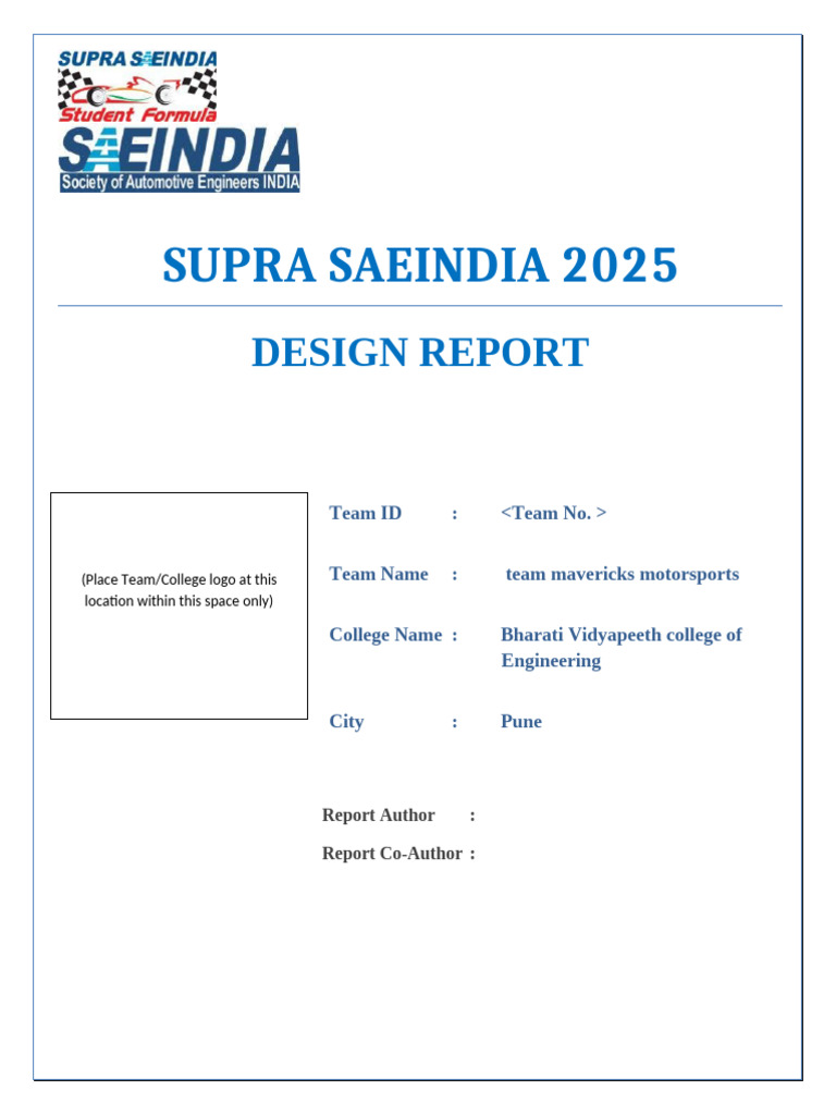 SUPRA SAEINDIA 2025 Design Report Guidelines | PDF