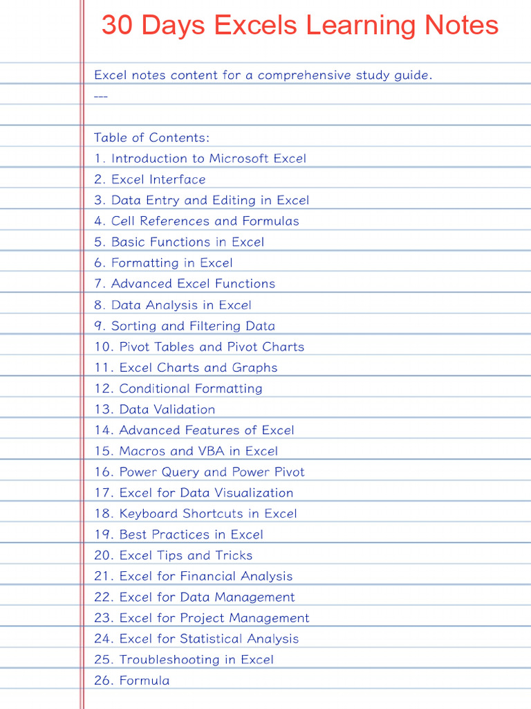 30 Days of Excel Learning Notes | PDF