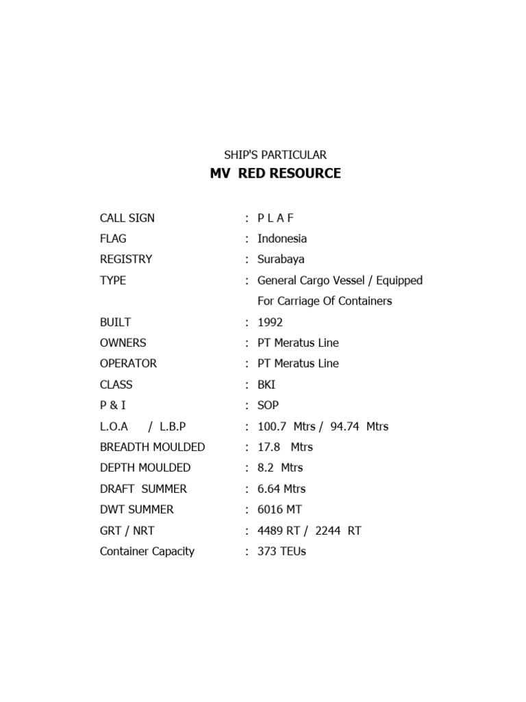 Ship Particular RRE | PDF