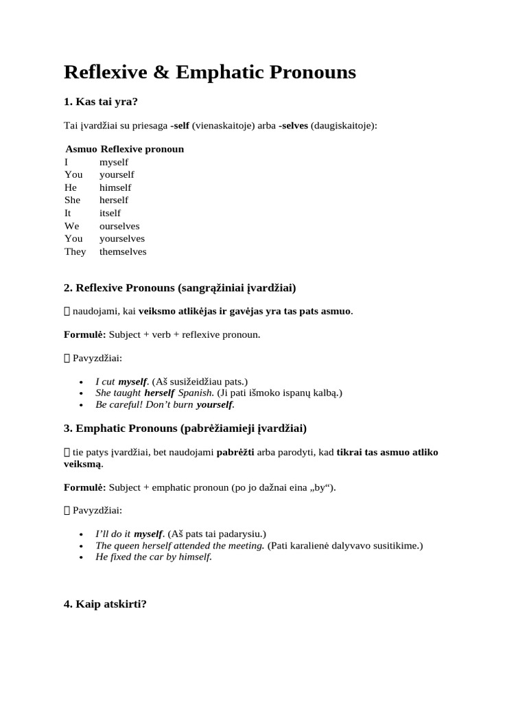 Reflexive:Emphatic Pronouns | PDF