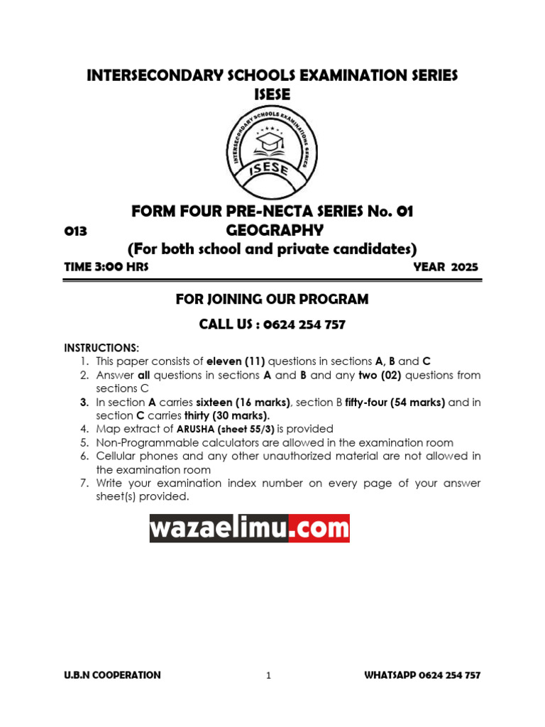 Geography Pre-Necta Form Four 2025 | PDF | Atmosphere Of Earth ...
