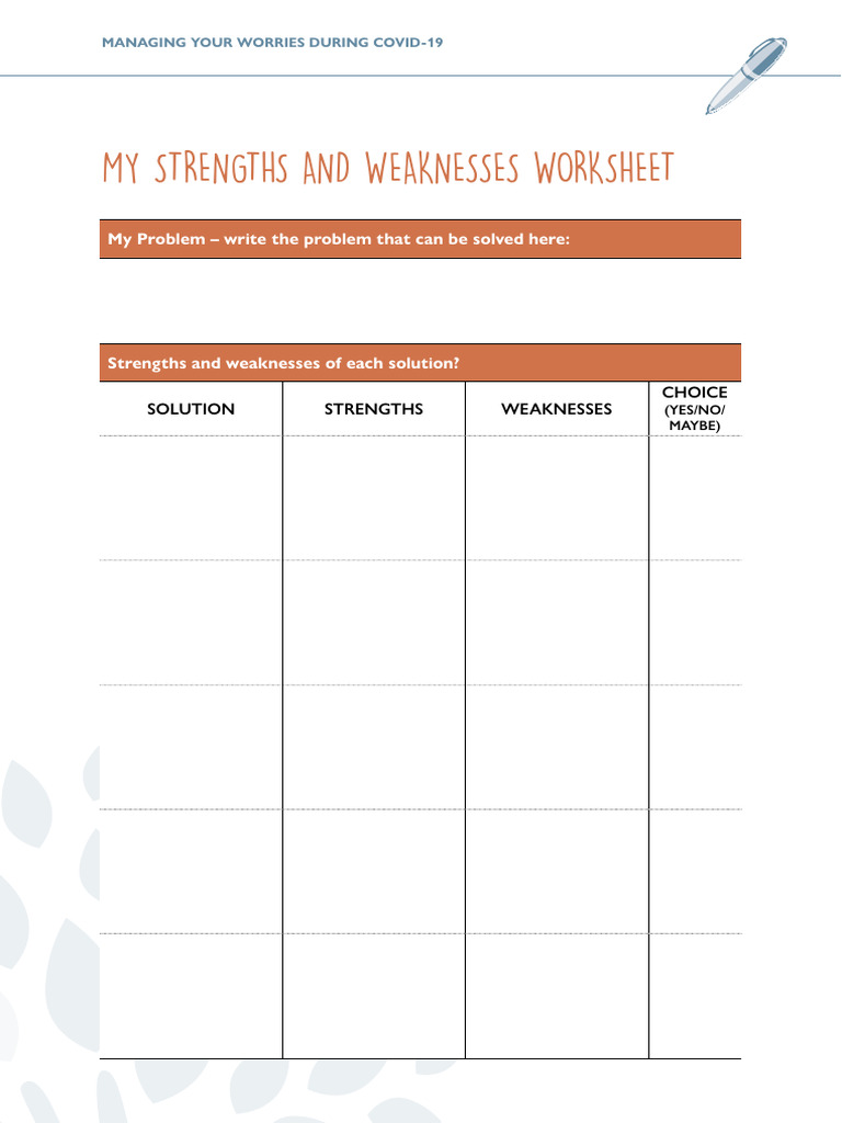 Strengths and Weaknesses Worksheet | PDF