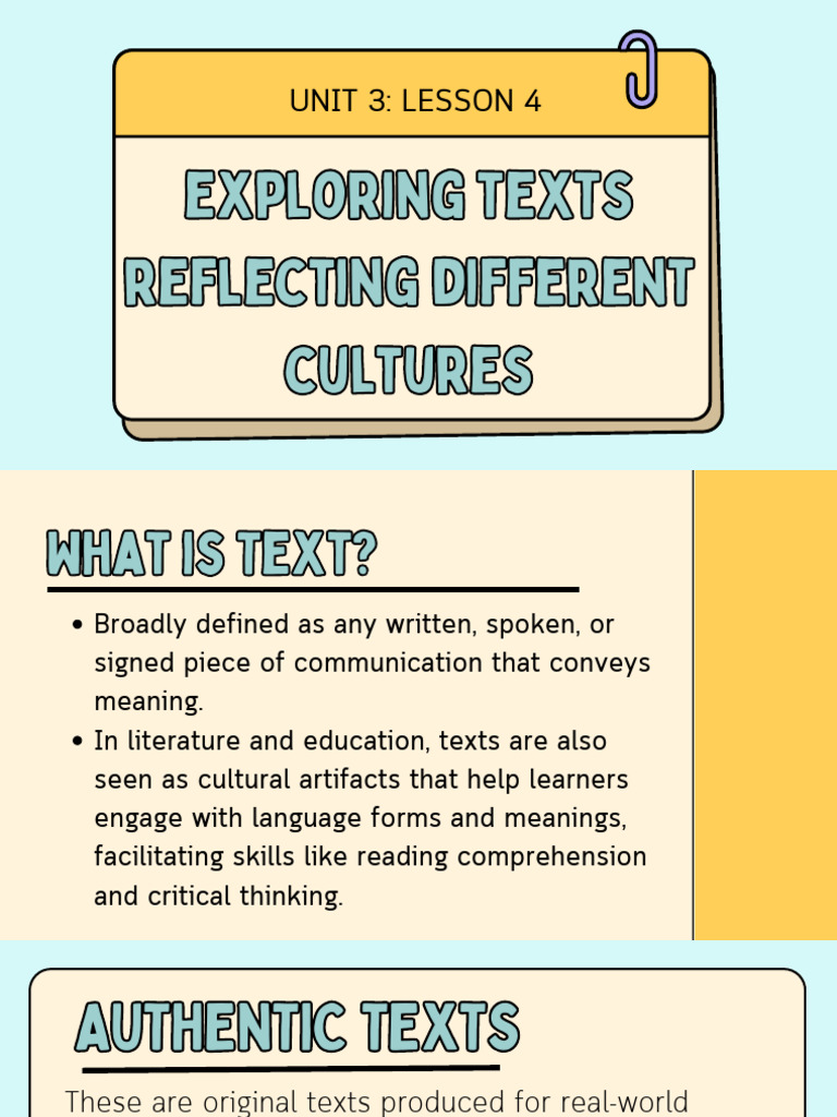 Unit 3 Part 1 Lesson 4 Exploring Texts Reflecting Different Cultures ...