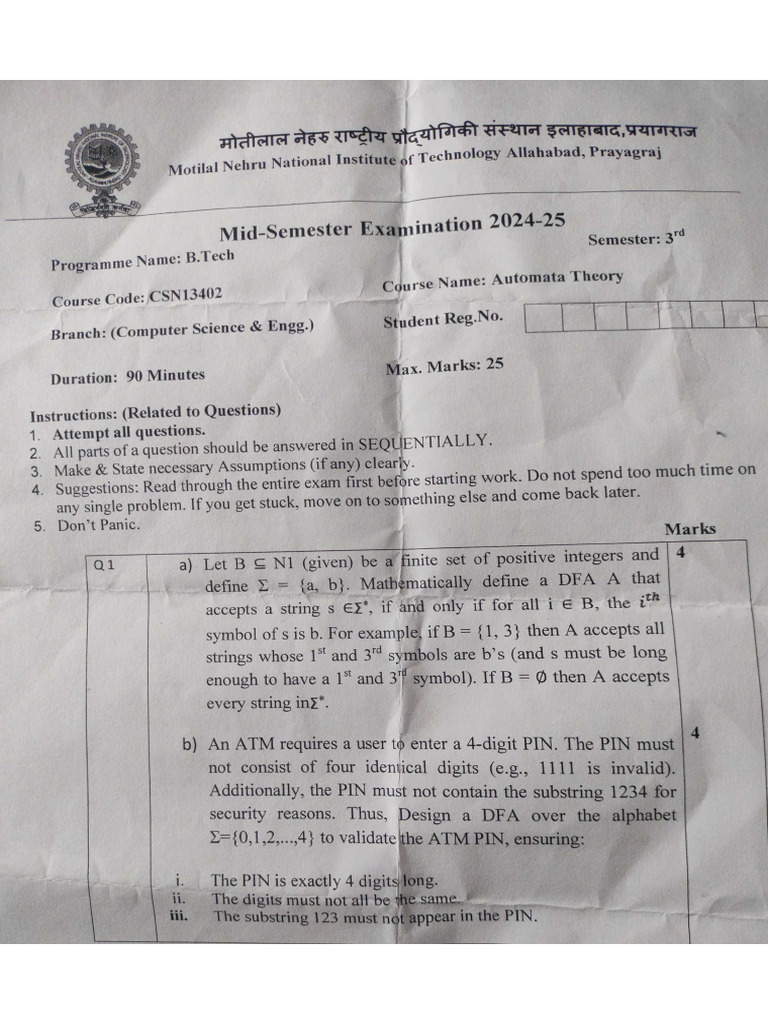 Automata MidSem 2025 | PDF