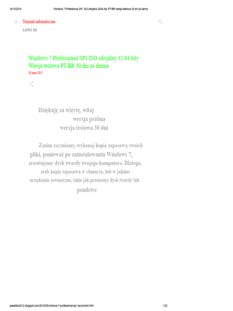 Oficjalny Obraz ISO Windows 7 Professional SP1 32 - 64 Bity PT-BR 30 ...