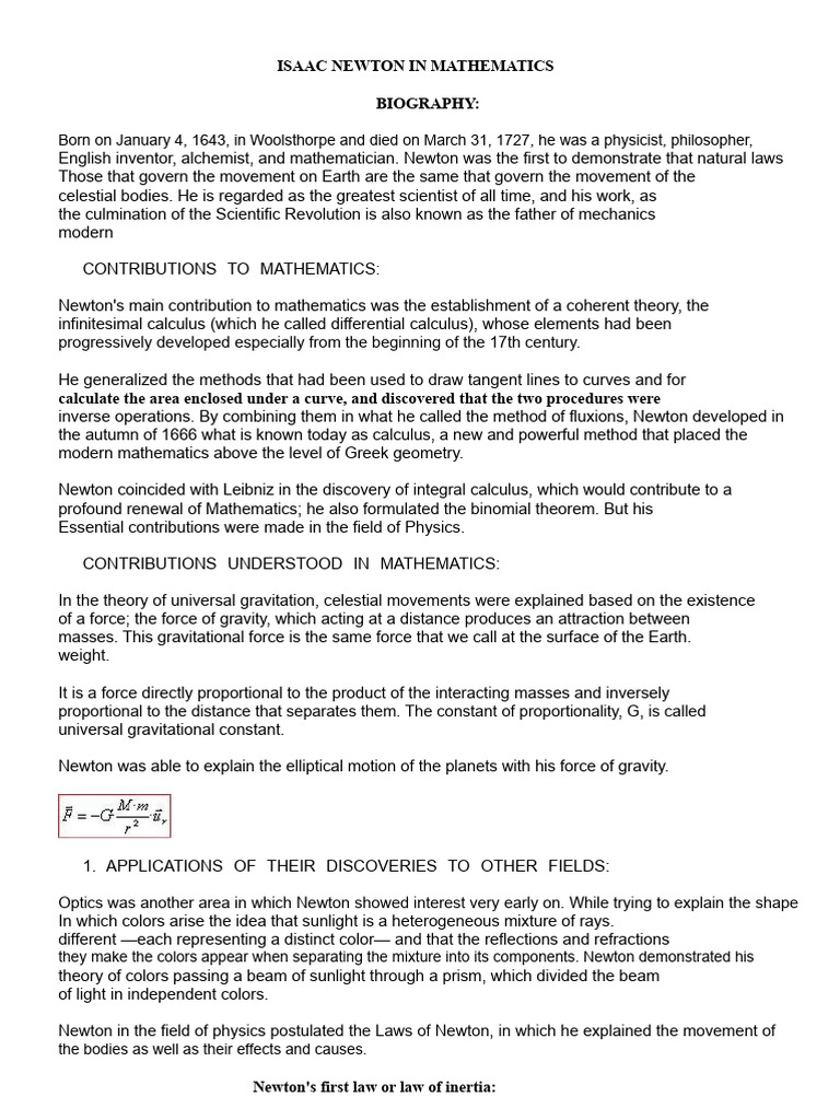 Newton's Impact on Mathematics and Calculus | PDF | Isaac Newton | Calculus
