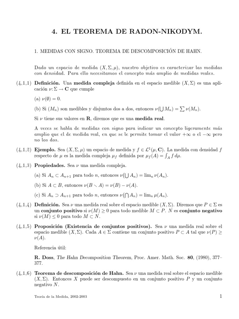 El Teorema De Radon Nikodym Pdf Variable Aleatoria Objetos
