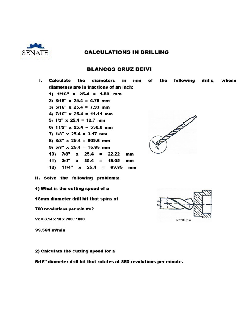 DRILLING CALCULATIONS Finish 5 | PDF | Drill | Woodworking