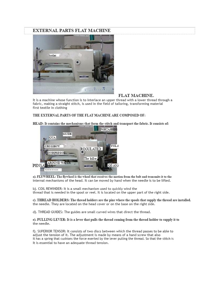 External Parts of Flat Machine | PDF | Sewing Machine | Textile Arts