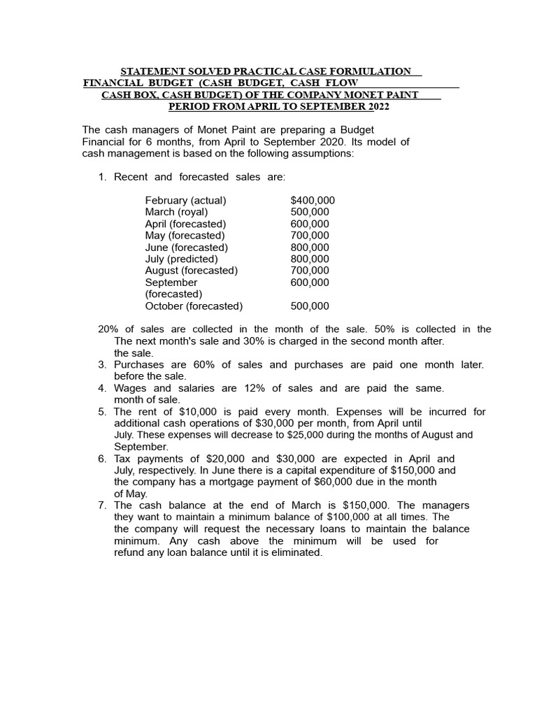 Practical Case Formulation of Financial Budget For Monet Paint Company ...