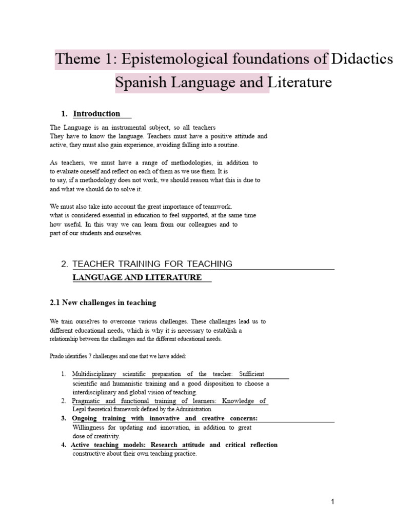 Topic 1: Epistemological Foundations of The Teaching of Spanish ...