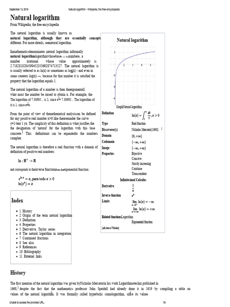Natural Logarithm - Wikipedia, The Free Encyclopedia | PDF | Function (Mathematics) | Logarithm