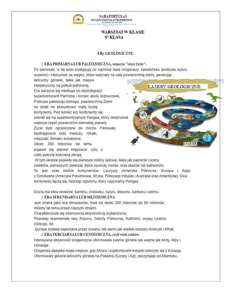 Warsztat 6 Klasy. Epoki Geologiczne # 4 | PDF