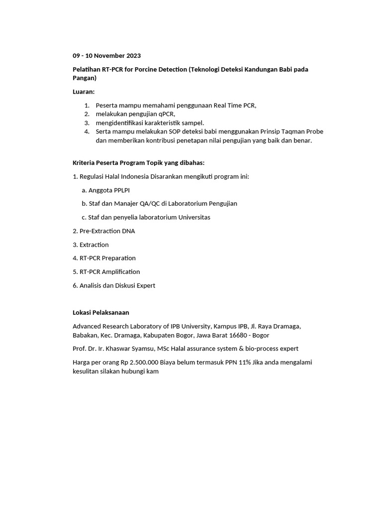 Pelatihan Deteksi Babi RT-PCR | PDF