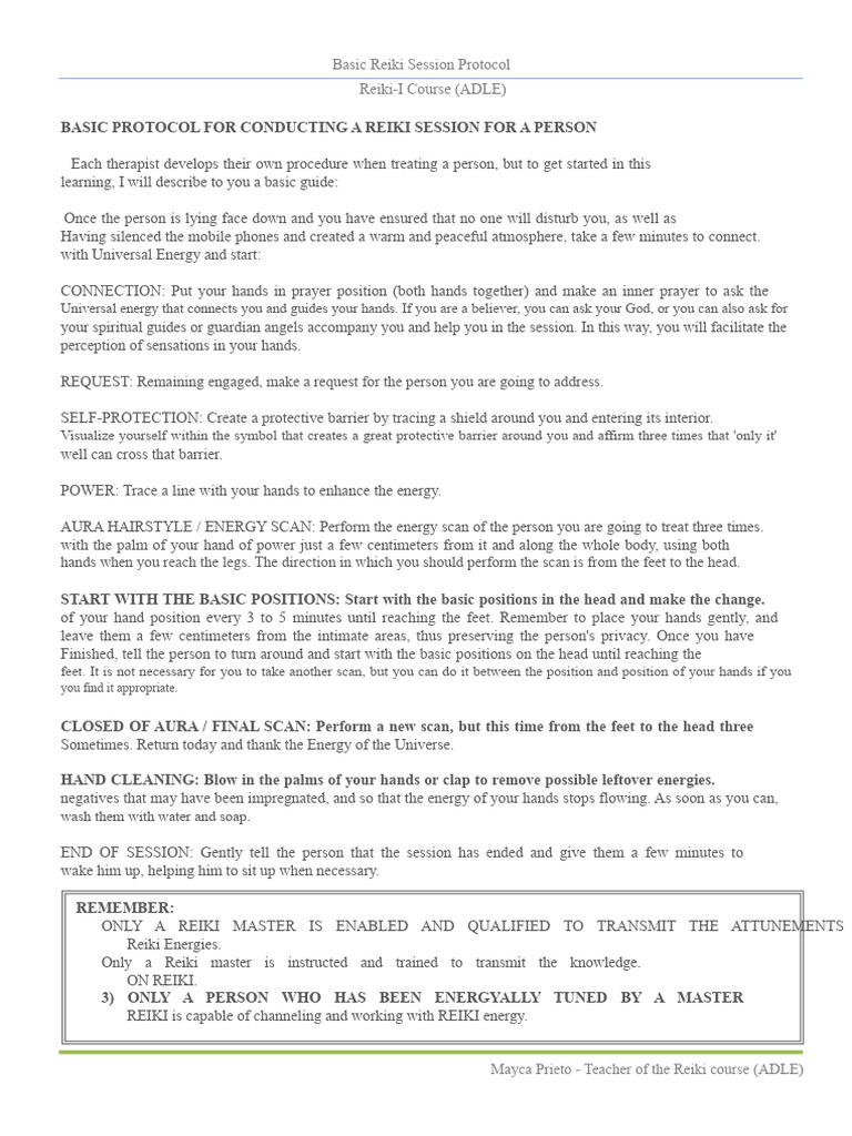 Basic Protocol Reiki Session | PDF
