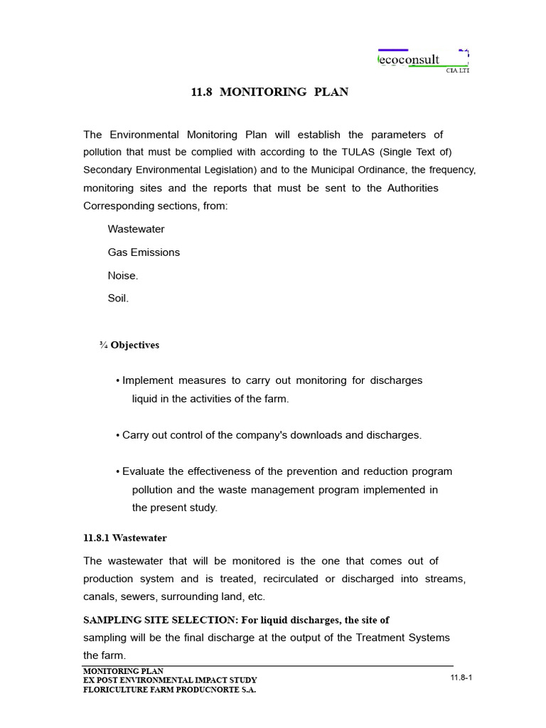11.8 MONITORING PROGRAM Producnorte | PDF | Environmental Monitoring ...