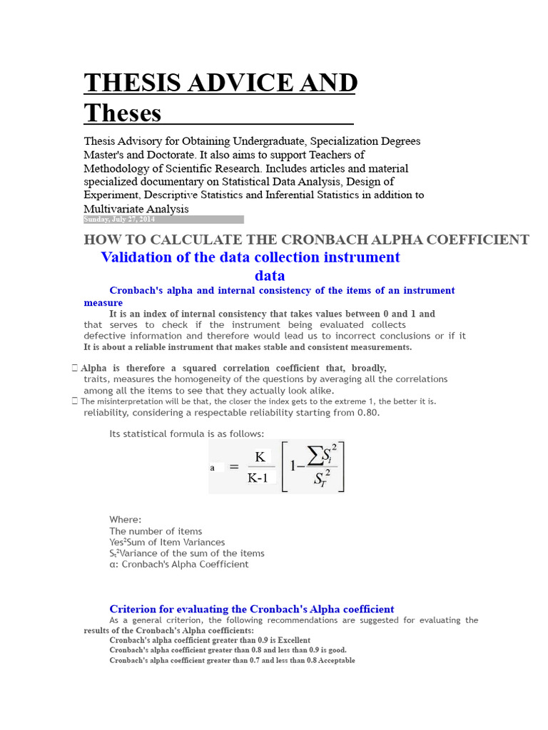 Thesis and Graduate Work Advisory | PDF | Cronbach's Alpha | Sample ...