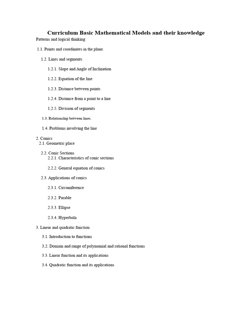 Basic Mathematical Models Curriculum | PDF