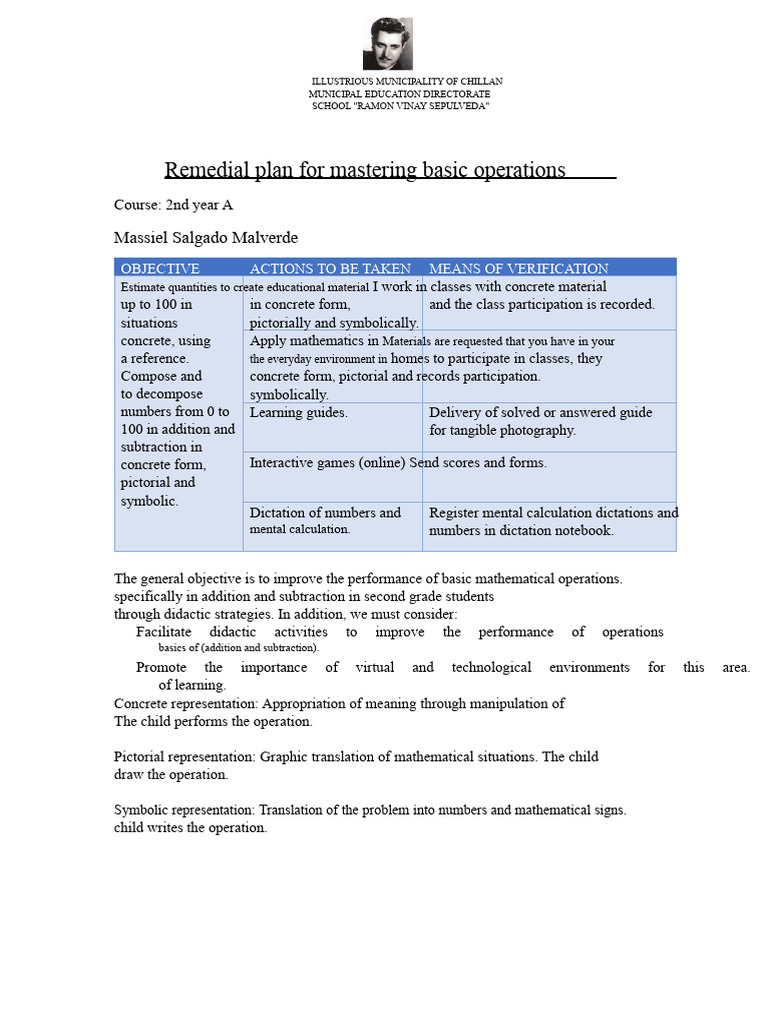 Remedial Plan First Cycle Basic Operations 2 A Pdf