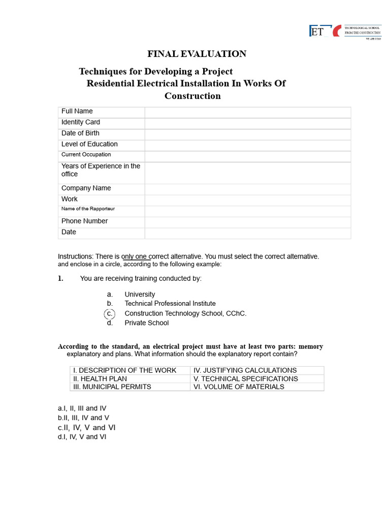 Electrical Installation Project Evaluation | PDF | Electrical Wiring ...