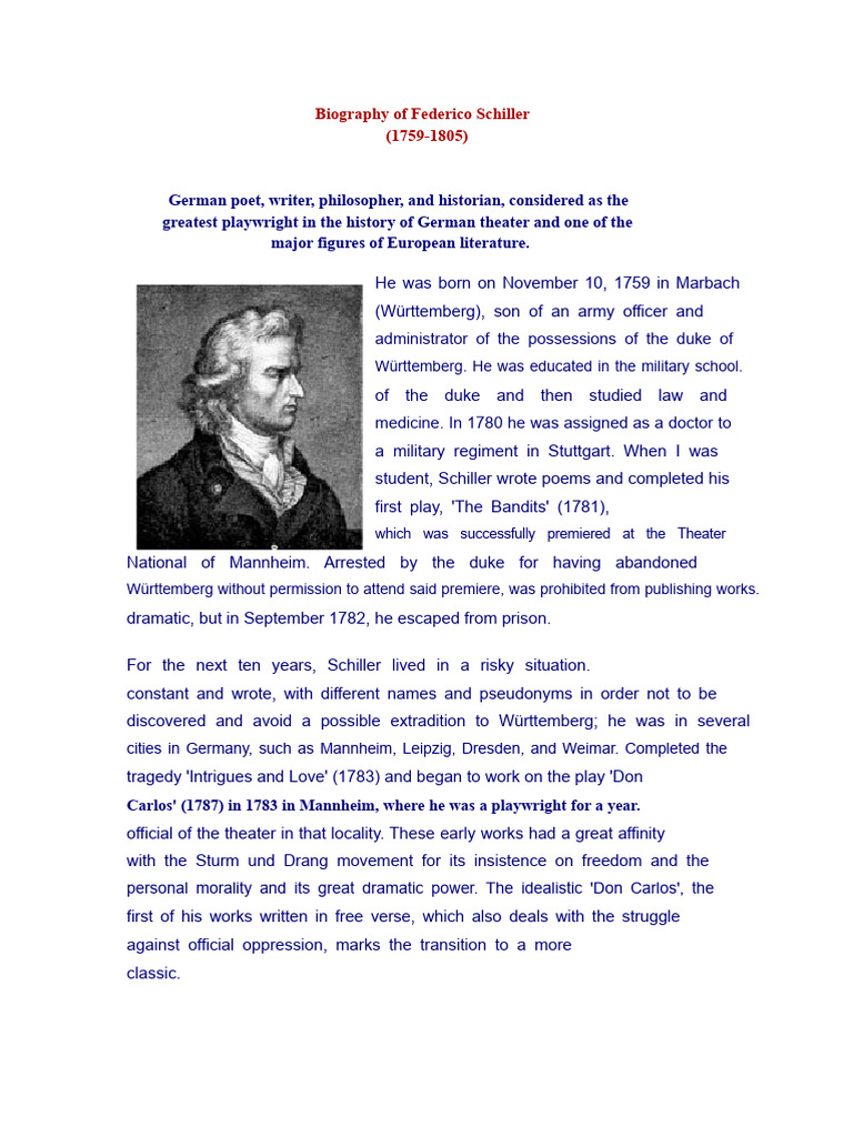 Biography of Friedrich Schiller | PDF | Friedrich Schiller | Writing