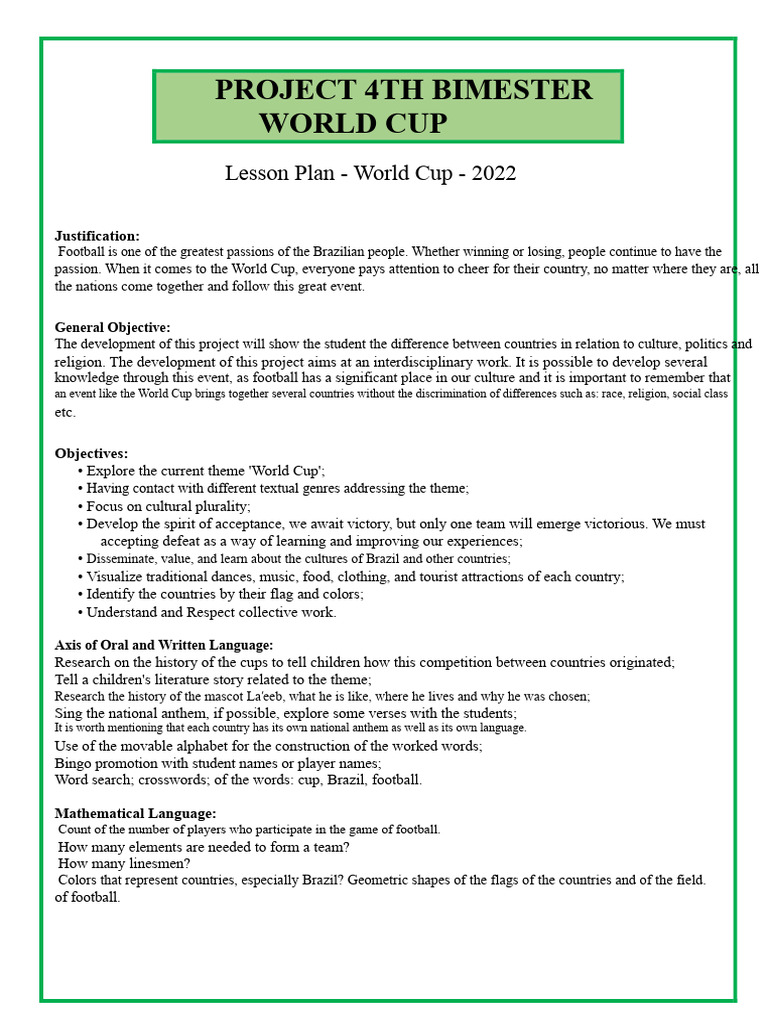 Lesson Plan - World Cup Project 2022 | PDF