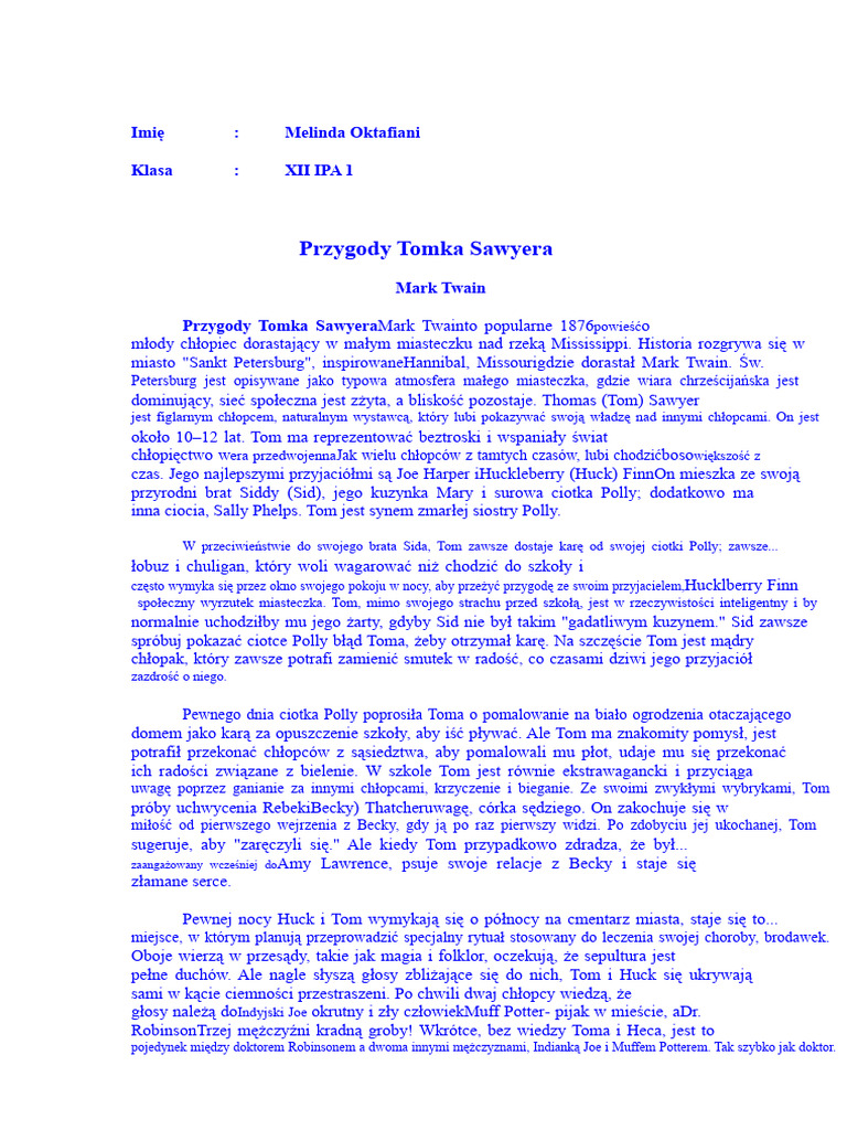 Przygody Tomka Sawyera | PDF