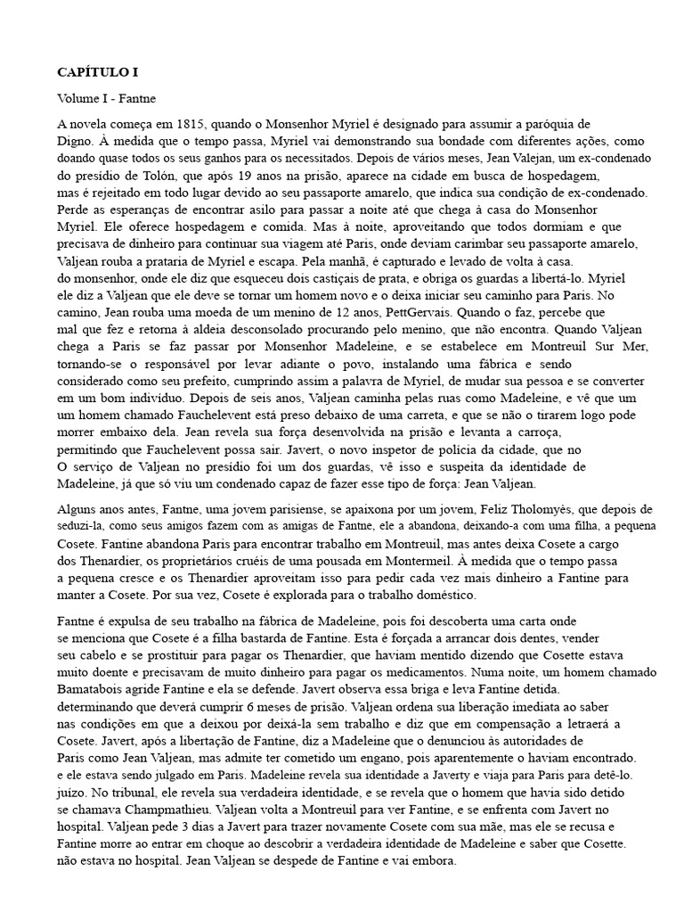 Capítulos Resumidos de Os Miseráveis | PDF | Cosette | Os Miseráveis