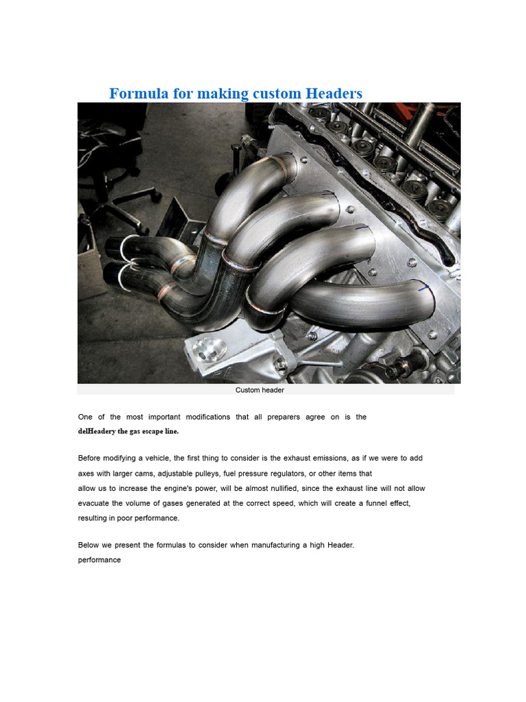 Custom Header Design Formulas Guide | PDF | Combustion | Engines