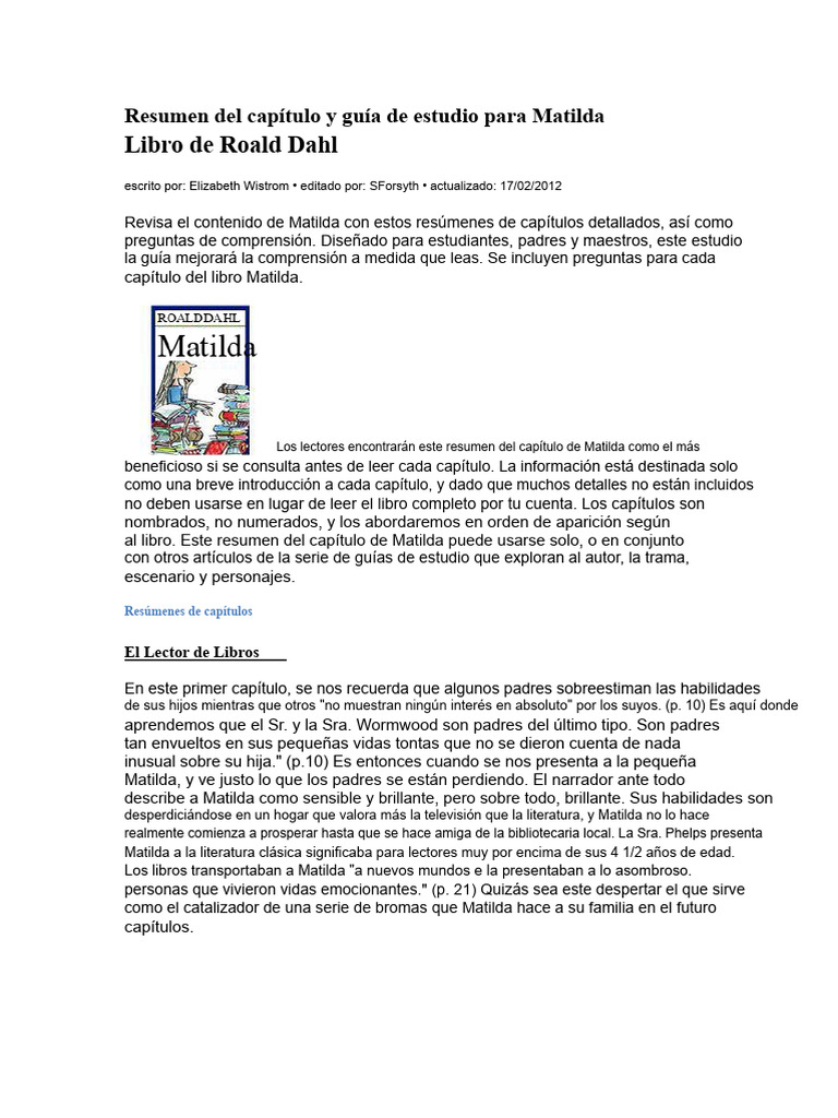 Resumen y guía de Matilda | PDF