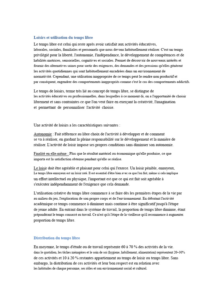 Loisirs : Optimiser son temps libre | PDF | Loisir | Des sports