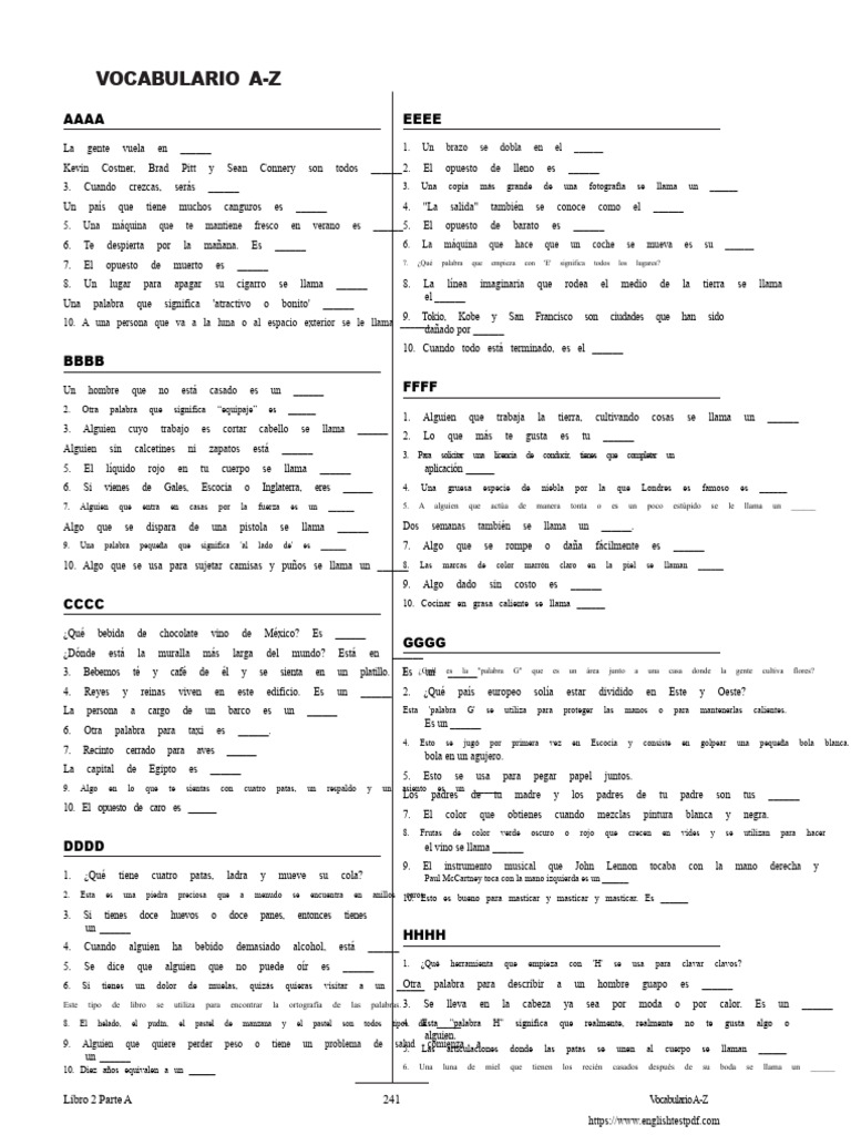 Vocabulario en Español A-Z | PDF