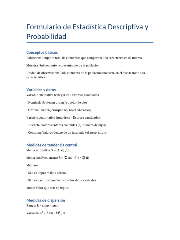 Formulario Estadistica | PDF